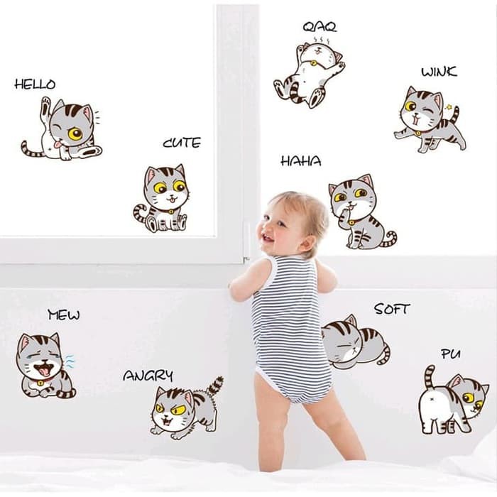 Jual Stiker Dinding / Stiker Kaca / Wall Sticker (9 Anak Kucing Lucu ...
