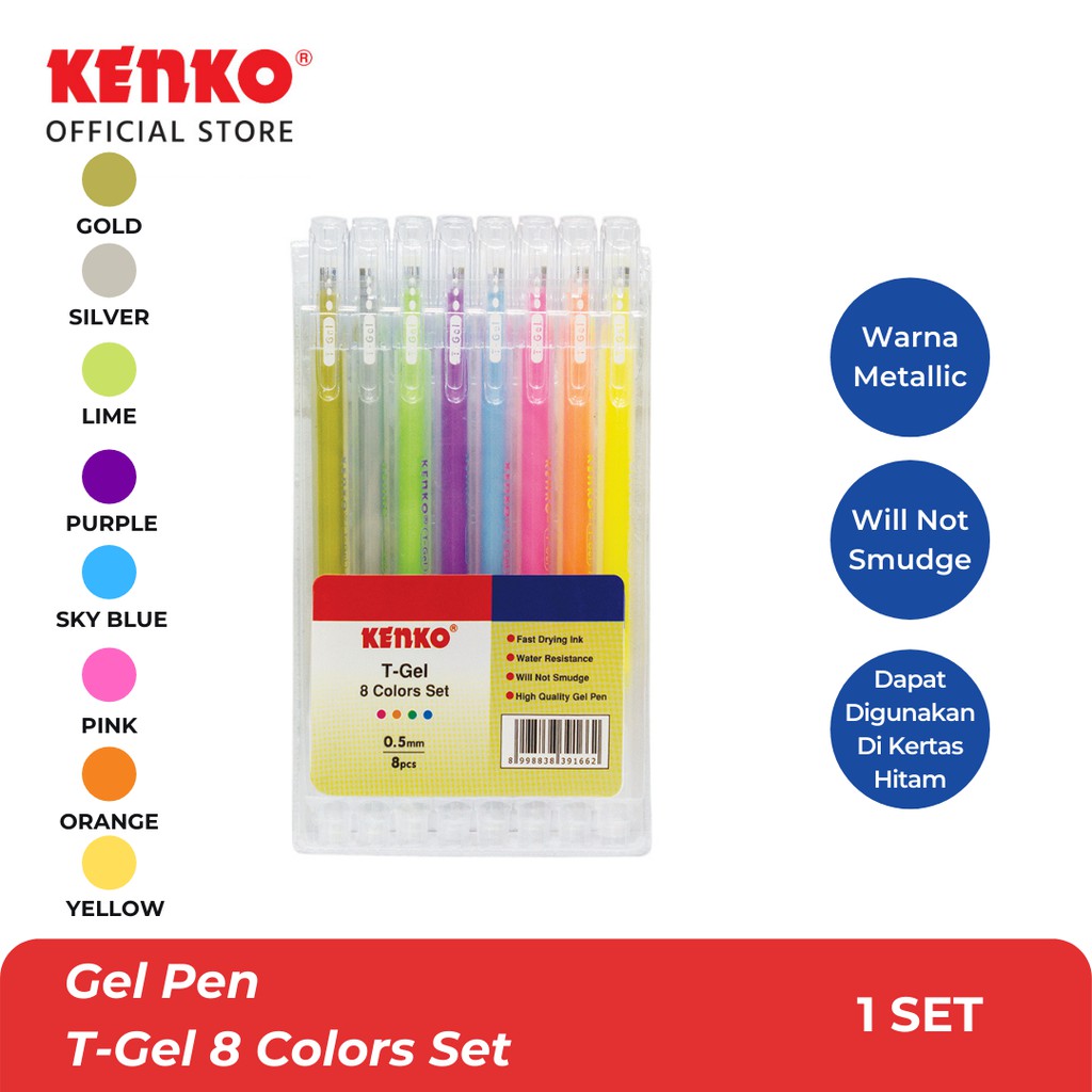 Jual Kenko Gel Pen KE-303 (T-Gel /Triangular) Mix 8 Colors (One Card ...