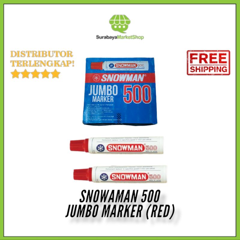 Jual Spidol Snowman 500 Red Permanent Marker Merah Jumbo Besar (1pcs ...