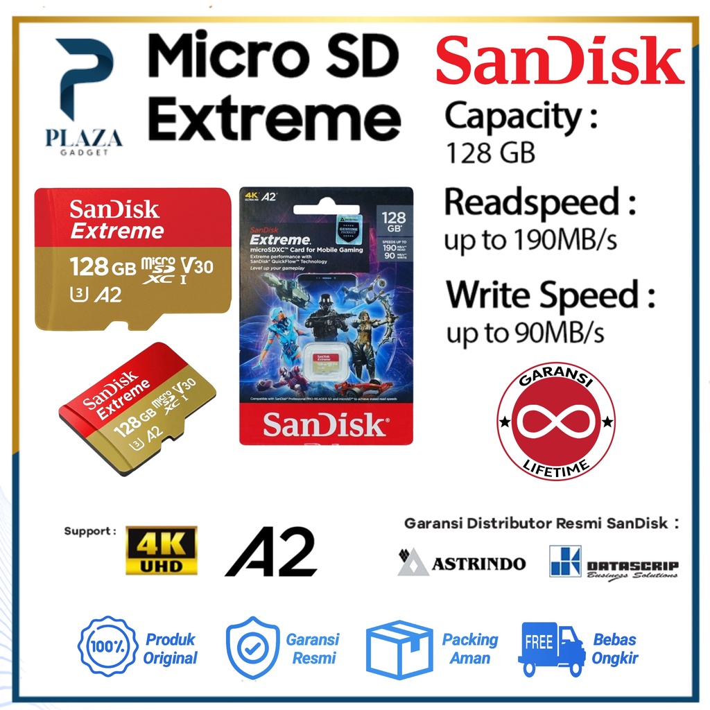 Jual Memory Card | Micro SD 128GB Up to 190Mbps SanDisk Extreme Gaming ...
