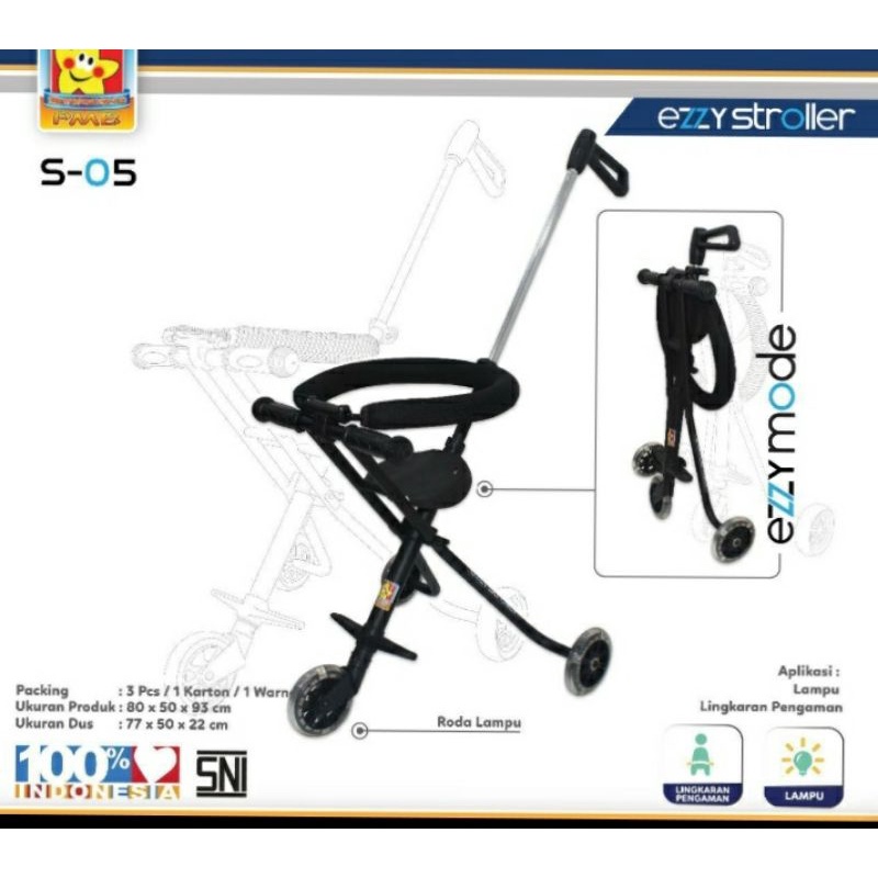 Jual SEPEDA RODA 3 STROLLER ALLOY/EZZY STROLLER RODA 3 PMB HITAM ...