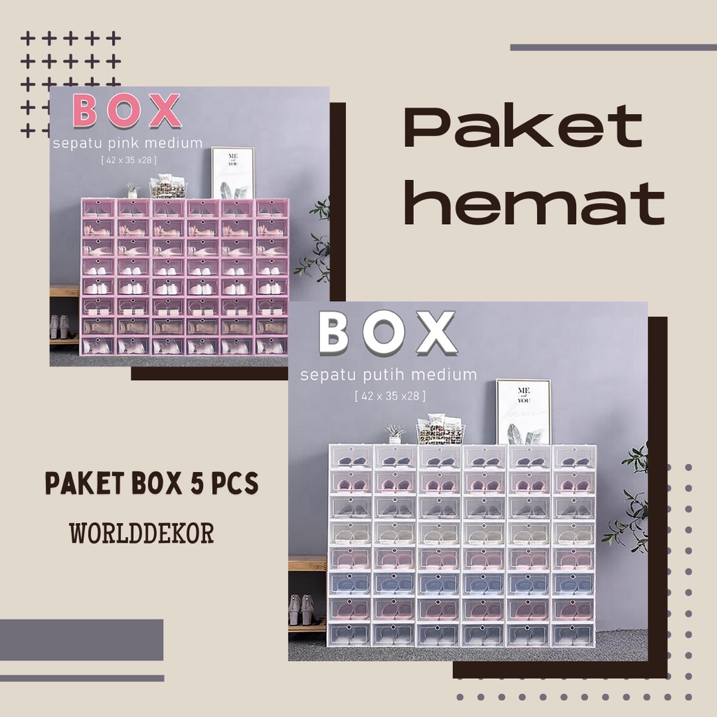 Jual Paket Box Sepatu 5 Pcs Warna Random Storage box Serbaguna WD ...