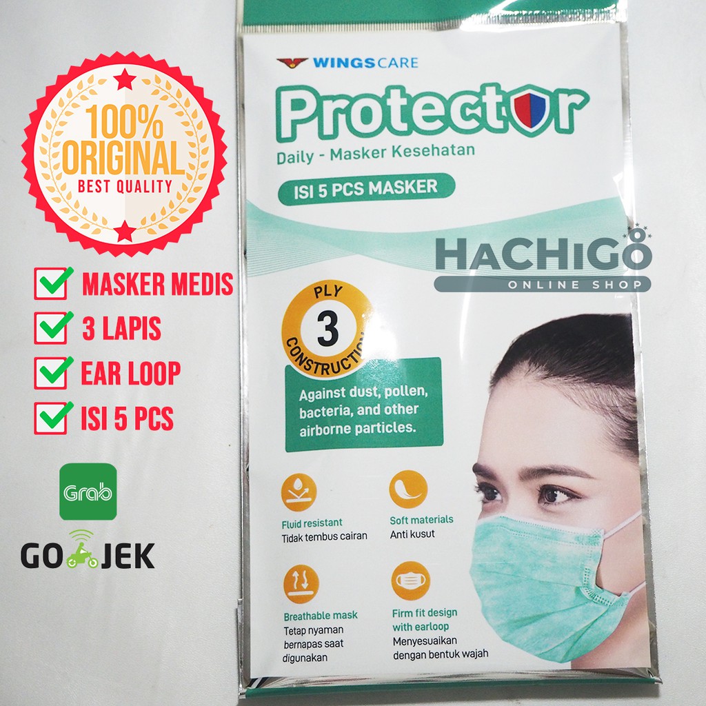 Jual WINGSCARE Protector Masker Medis 3 Ply 3 Lapis Kemasan Sachet isi ...