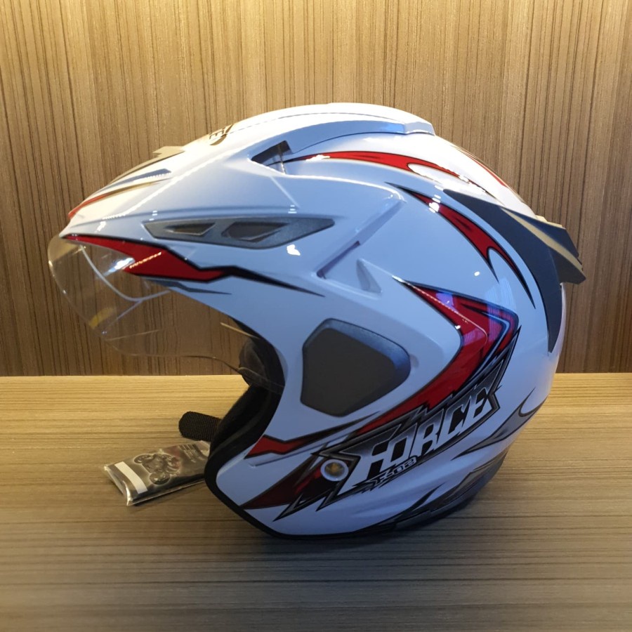 Jual Helm Half Face Dewasa Double Visor Anti Pecah SNI Force White Red ...