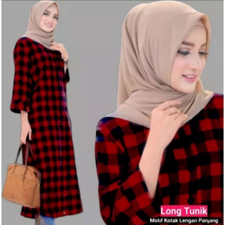 Jual TERBARU LONG TUNIK KOTAK KOTAK KEKINIAN DAN TERMURAH | Shopee ...
