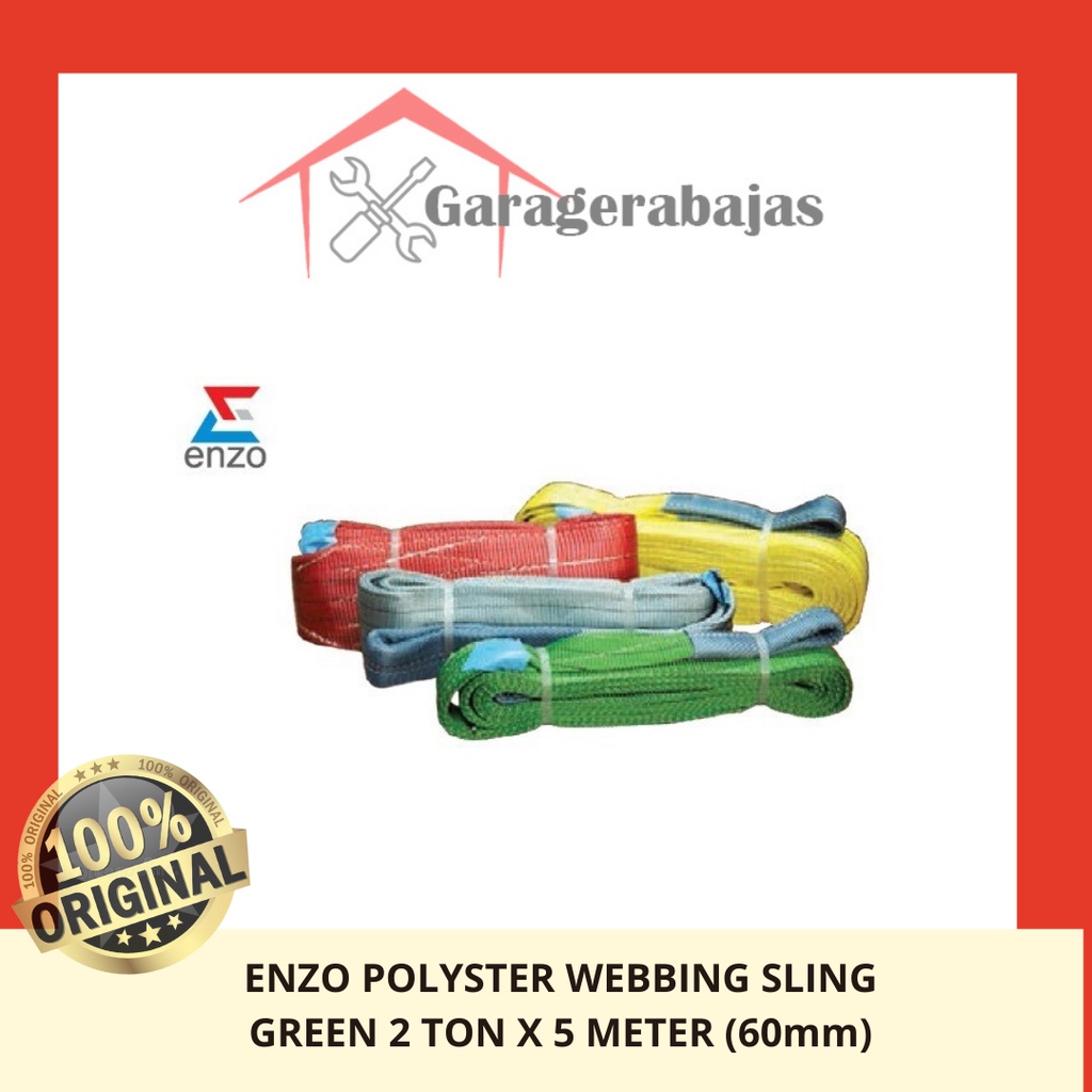 Jual ENZO Polyester Webbing Sling 2 Ton x 5m GREEN - ( Double Ply SF 6:1 ) | Shopee Indonesia