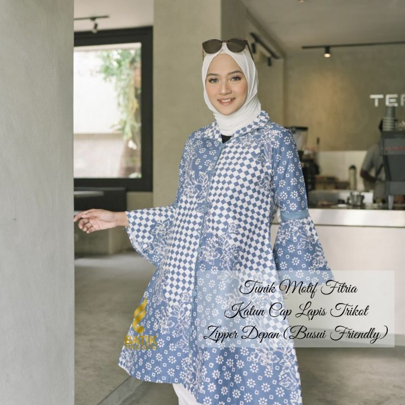Jual BAJU BATIK WANITA TUNIK LENGAN PANJANG KEMEJA DRESS KERJA MOTIF ...