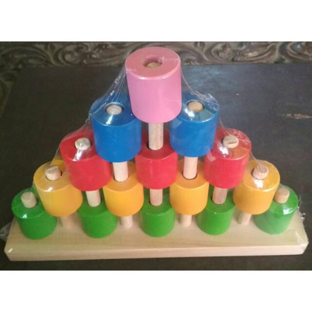 Jual Piramida warna tabung kayu pinus Mainan edukasi anak | Shopee ...