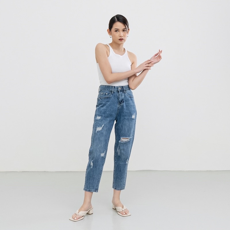 Jual VIERLIN - Jeans 0562 - HIGHWAIST RIPPED JEANS | Shopee Indonesia