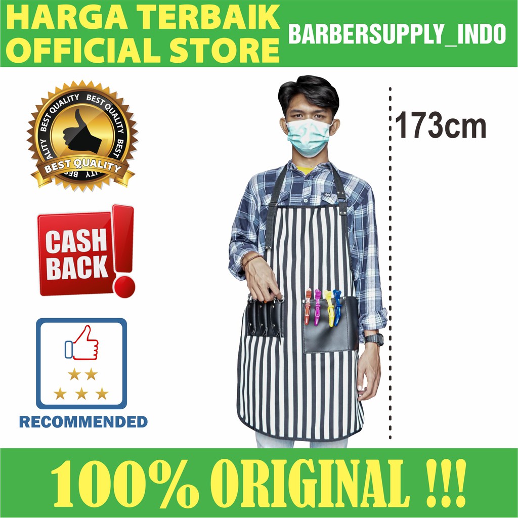 Jual APRON BARBER SHOP GARIS HITAM PUTIH / CELEMEK CUKUR POTONG RAMBUT ...