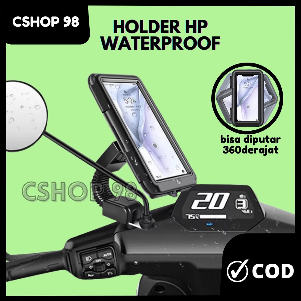 Jual Holder Hp Motor Spion Stang Waterproof Anti Air Universal ANTI HUJAN 360derajat | Shopee ...