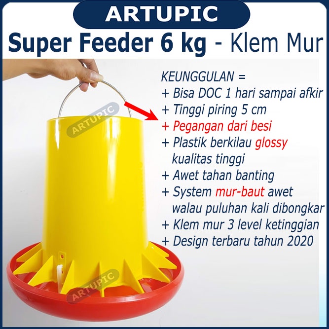 Jual Super Feeder 6 Kg ECERAN 1 PCS Tempat Makan Ayam Klem Mur Pedaging Broiler 6kg Artupic ...