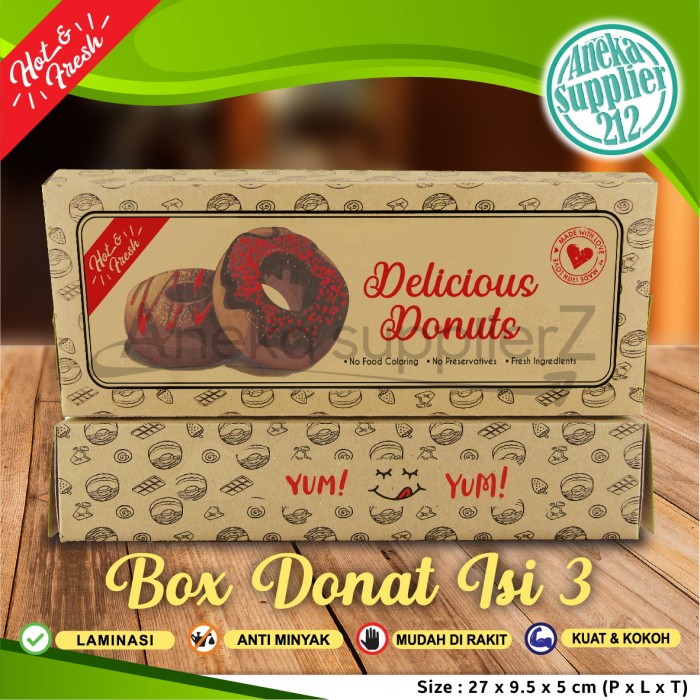 Jual Kotak Donat - Dus Donat - Box Donat - Kraft Coklat-HOT&FRESH-Isi 3 ...