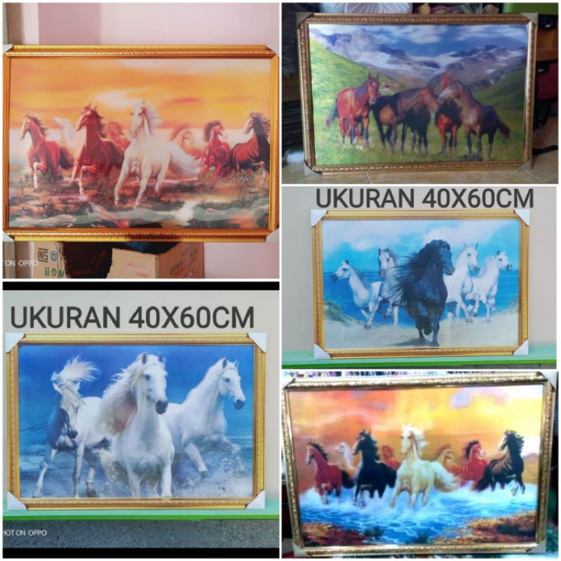 Jual 1 pcs gambar lukisan 3 dimensi motif kuda + bingkai fiber 40x60cm | Shopee Indonesia