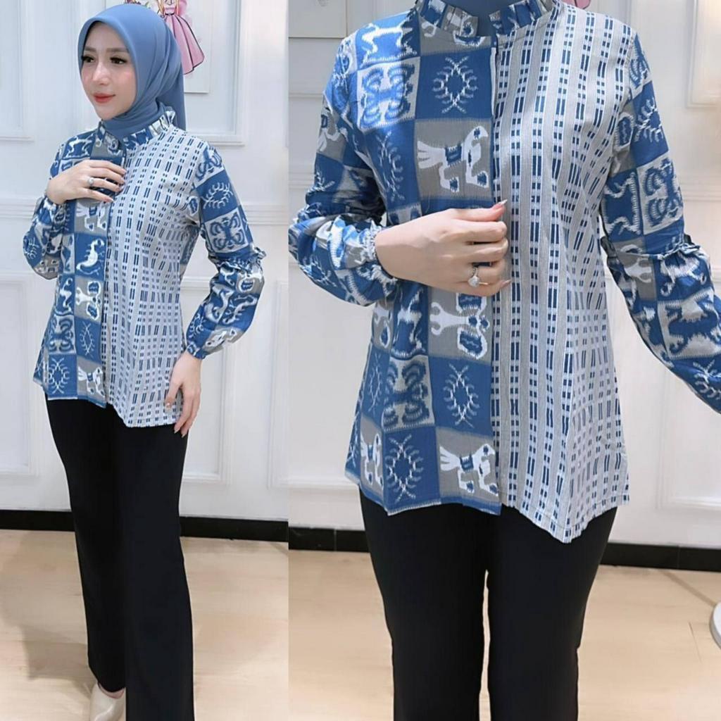Jual Baju Batik Wanita Modern Atasan Blouse Batik Kerja Kantor Wanita Seragam Batik M L XL XXL ...