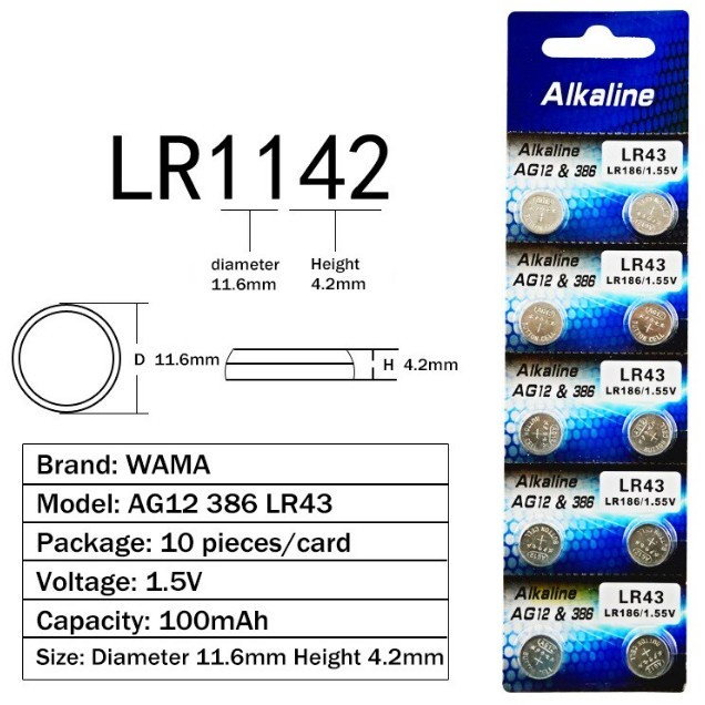 Jual Baterai AG12 LR43 386A SR43 186 LR1142 Batere Kancing / Button ...