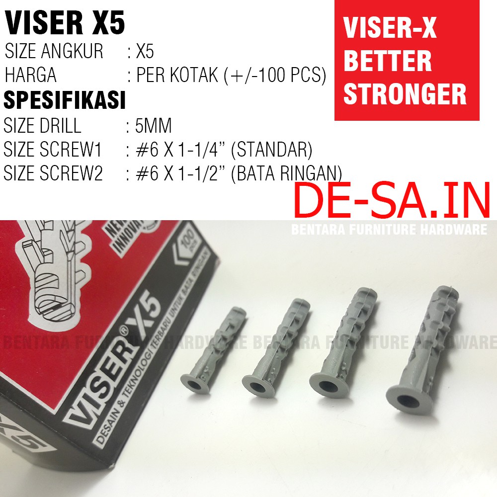 Jual ANGKUR S5 / Viser X5 (1 Box = 100 Pcs) - Dinding Bata Beton Tembok ...