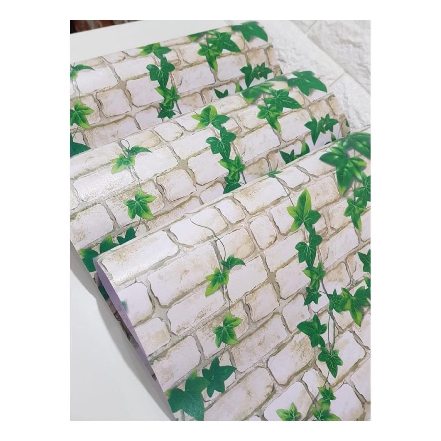 Jual GH005 Wallpaper WHITE BRICK N LEAVES 10m 45cm Walpaper Stiker ...