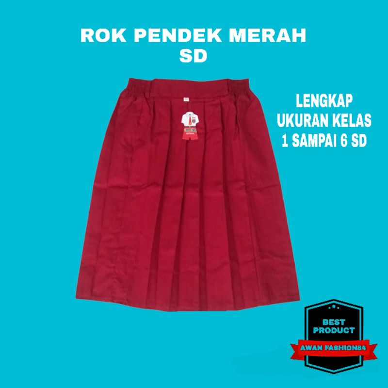 Jual Rok Pendek Rempel Merah Lengkap Ukuran Kelas 1 sampai 6 SD ...