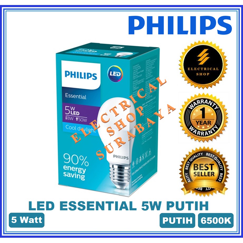 Jual PHILIPS LAMPU LED ESSENTIAL 5W / 5 WATT PUTIH (GARANSI 1 TAHUN ...