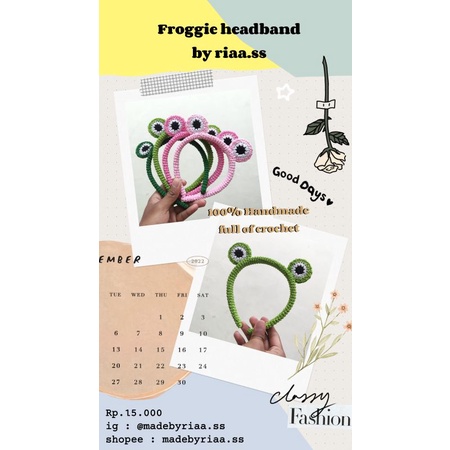 Jual bando rajut model katak/ headband frog crochet/ frog headband ...