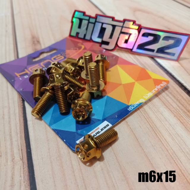 Jual probolt 6x15 gold stenlis stainles flower baut 10 panjang 15mm heng original thailand ...