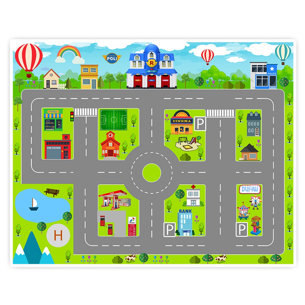 Jual PLAYMAT JALANAN MOBIL MAINAN MOTIF VILLAGE BONUS JEMBATAN LAYANG ...