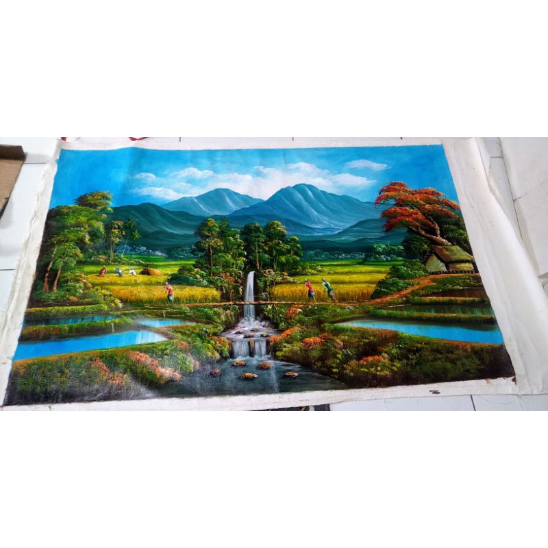 Jual Lukisan realis pemandangan alam air terjun/dan lukisan pemandangan ...
