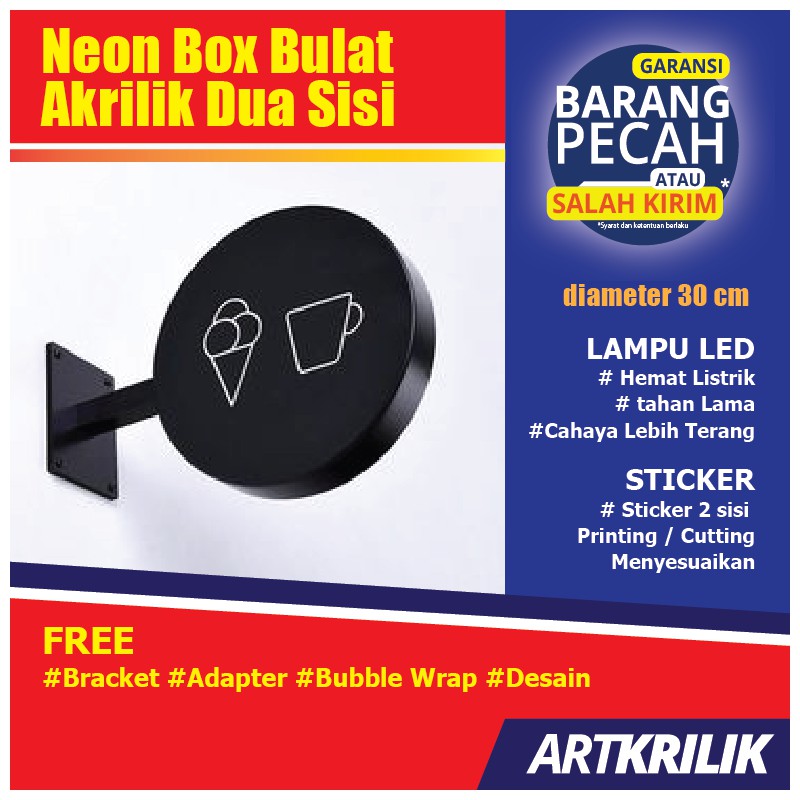 Jual NEON BOX AKRILIK BULAT DUA SISI MURAH / NEON BOX BULAT NAME TAG ...