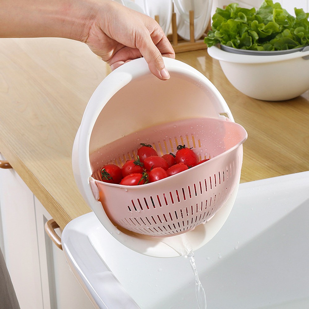Jual Baskom Saringan 2 layer Double Drain Basket Bowl Kitchen Strainer ...
