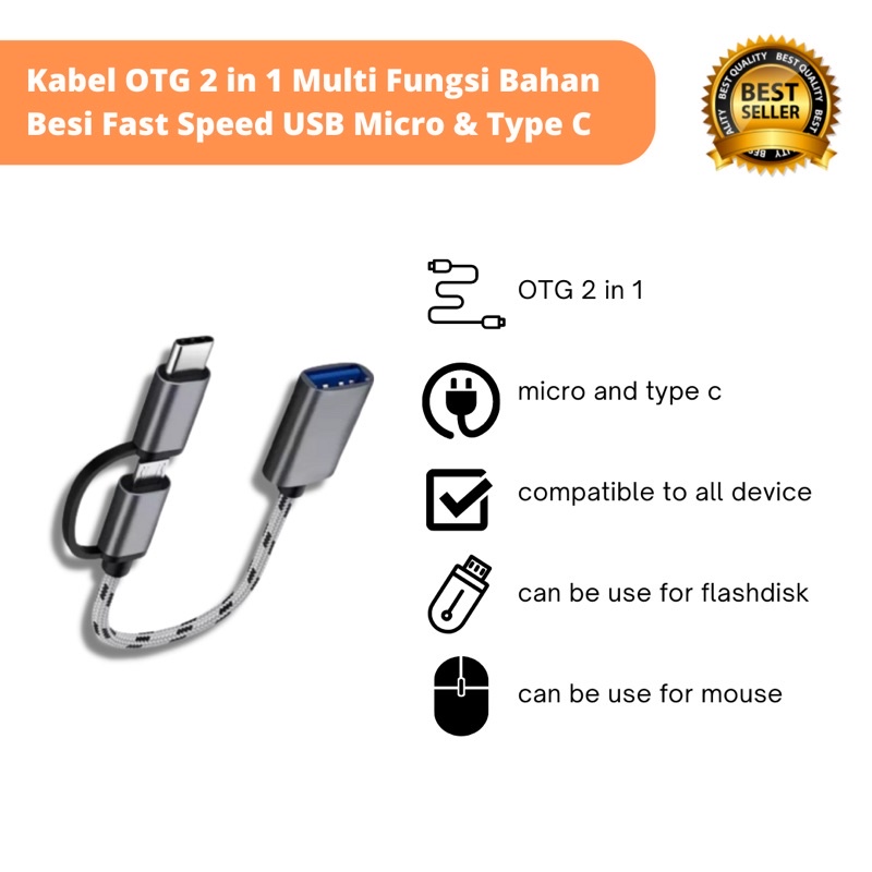 Jual Kabel OTG 2in1 Multifungsi Besi Cable Usb otg To Micro & Type C 2 ...