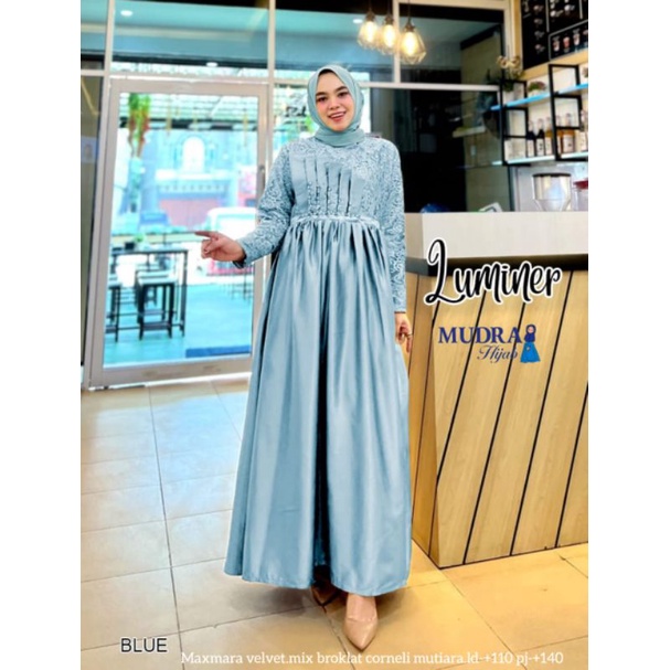 Jual LUMINER BROKLAT DRESS / GAUN PESTA BY MUDRA HIJAB | Shopee Indonesia