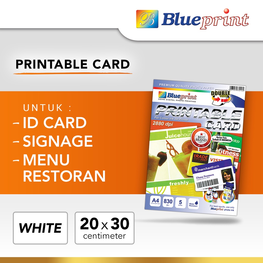 Jual Printable Card Putih Blueprint Kertas ID Card / Kartu Nama / PVC ukuran A4 isi 5 lembar ...