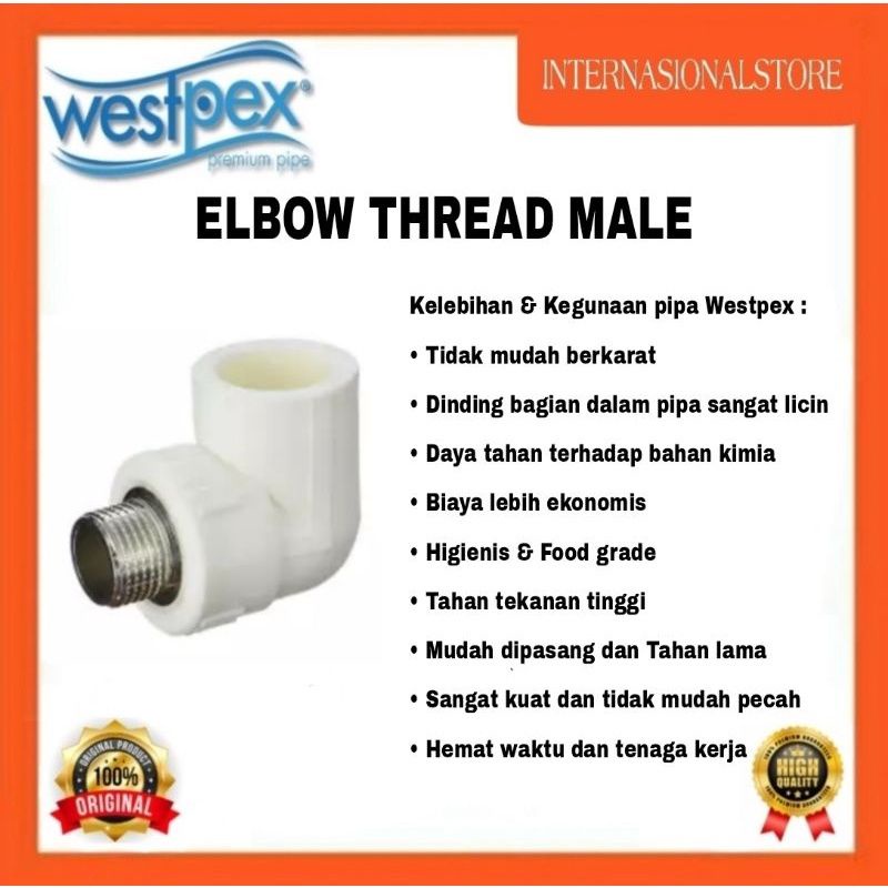 Jual Fitting pipa PPR westpex Elbow Thread Male L32-1M (Drat Luar ...