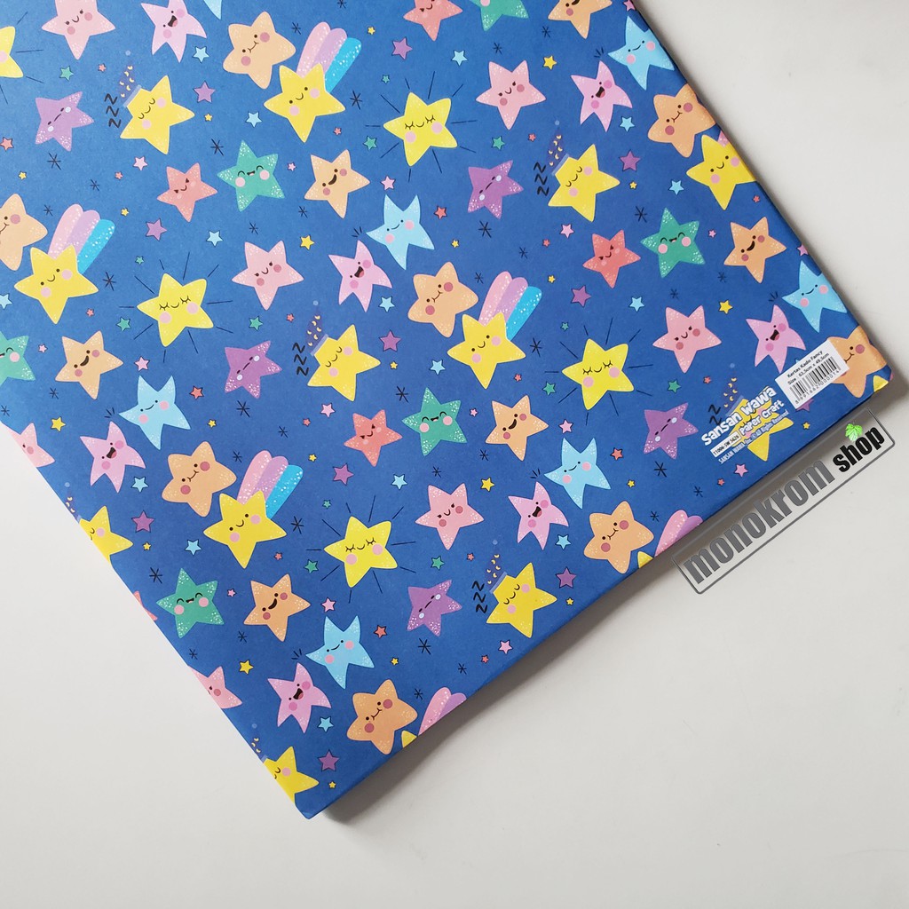 Jual Kertas Kado Sansan Wawa Motif Bintang Star Icon Biru Muda ...