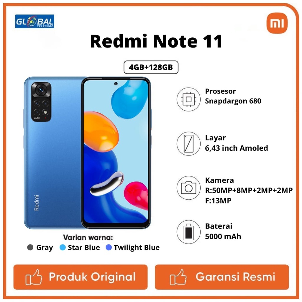 Jual Xiaomi Redmi Note 11 Smartphone 4/128GB 6/128GB Garansi Resmi ...