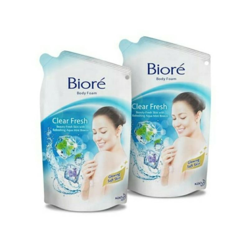 Jual Biore Body Foam Clear Fresh Glowing Soft Skin Refill 450ml Paket Twin Pack | Shopee Indonesia