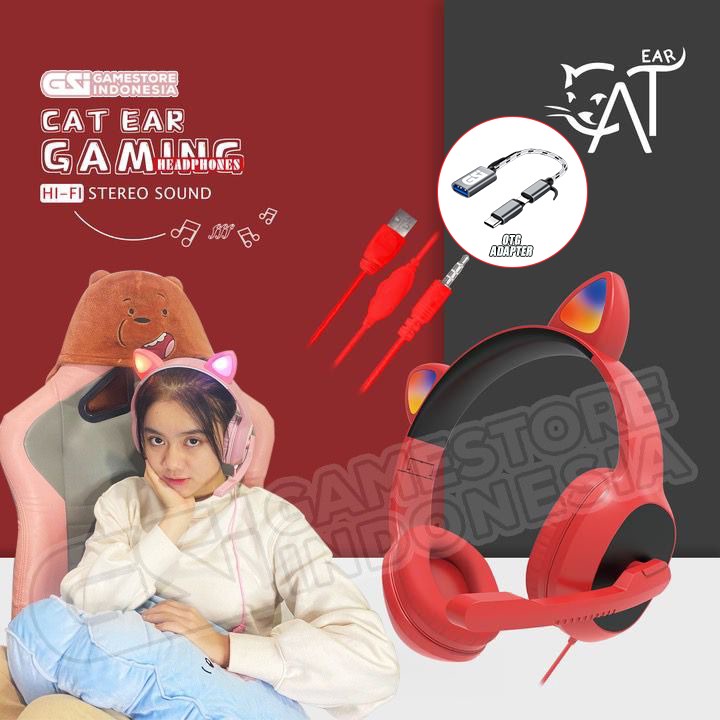 Jual GSI Headset Gaming Kucing LED - Imut Telinga Kucing + Microphone ...