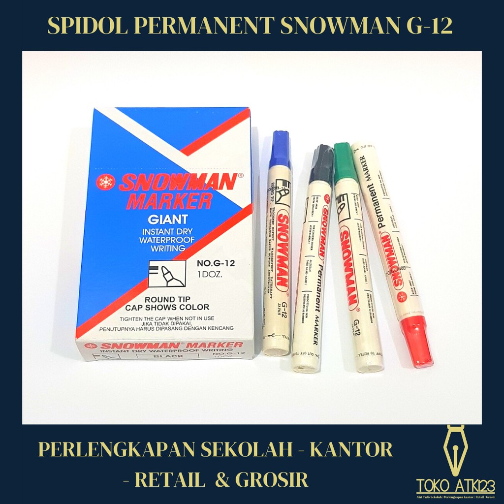 Jual Spidol Permanent Spidol Instant Dry Merk Snowman G-12 ORIGINAL ...