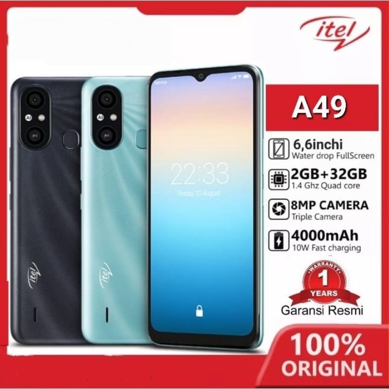Jual Itel Vision A49 2/32Gb ["6,6HD+ Waterdrop Display" ,Android 11Go edition ]Garansi resmi ...