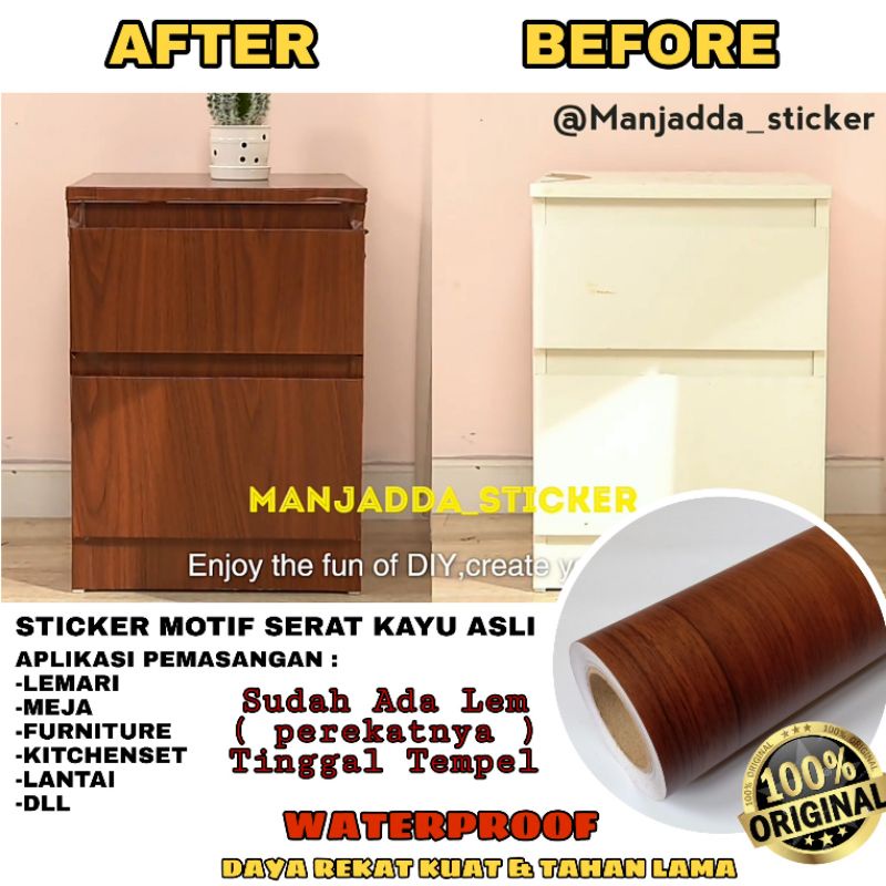 Jual Stiker lemari kayu Stiker kayu Sticker motif kayu untuk furniture ...