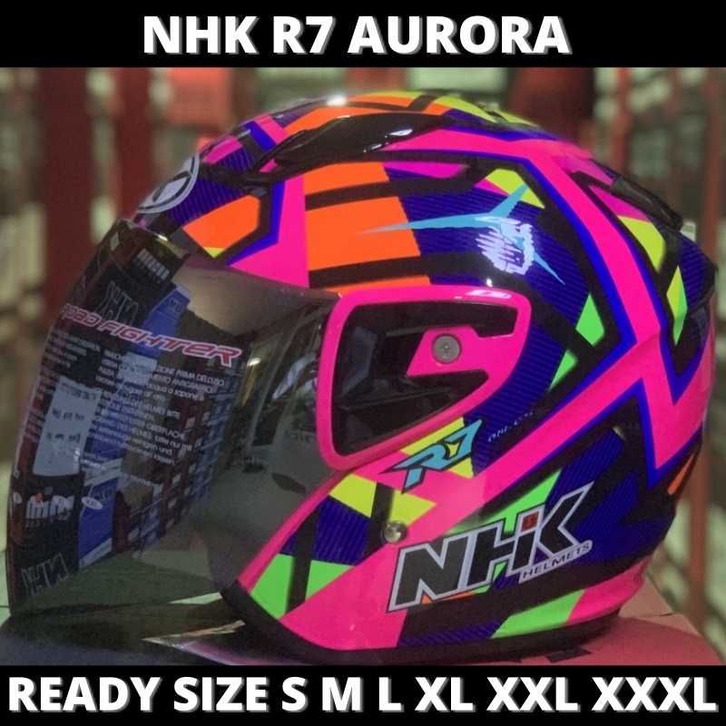 Jual Helm NHK R7 Aurora Pink Flo Half Face Single Visor Rainbow - Helem ...