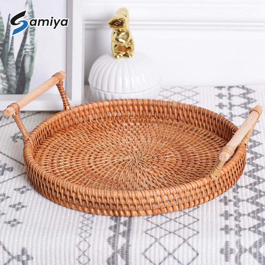 Jual nampan saji baki alas rotan / rattan tray hand made / tempat ...