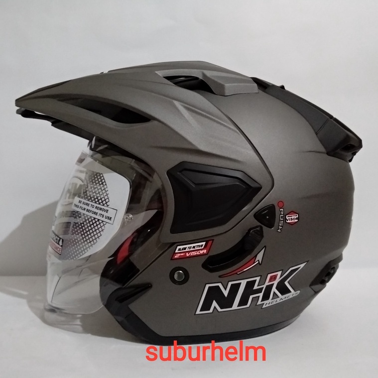 Jual HELM NHK PREDATOR CRYPTON SOLID GREY DOFF HALF FACE DOUBLE VISOR ...