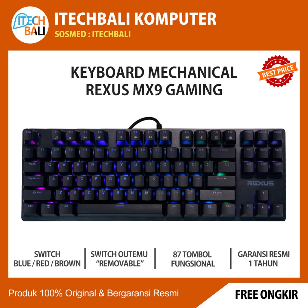 Jual Keyboard REXUS MX9 Mechanical Gaming Rgb | ITECHBALI | Shopee ...