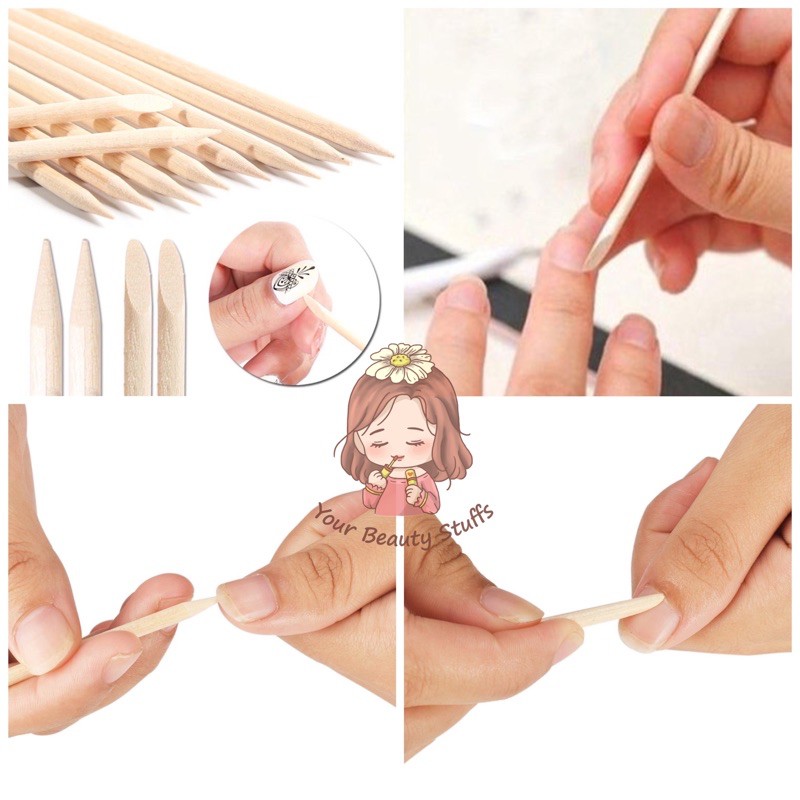 Jual cuticle pusher wooden stick penekan cuticle remover pembersih ...