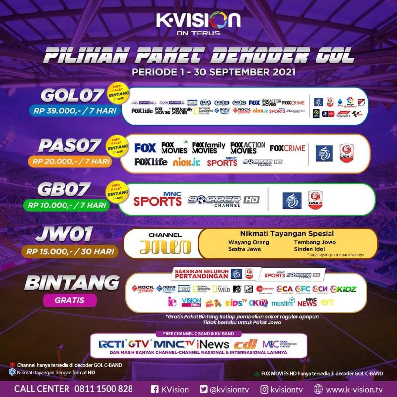Jual Voucher K-Vision Paket GOL Gardiner Ottimo, Optus, LGsat Star Masa Aktif 7 Hari / 1 Minggu ...