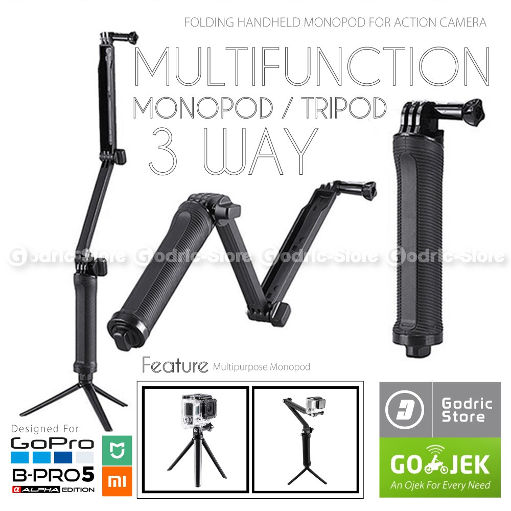 Jual 3 way Grip-Arm-Tripod for GOPRO HERO / XIAOMI YI / BRICA B-PRO / DJI OSMO Action Camera ...