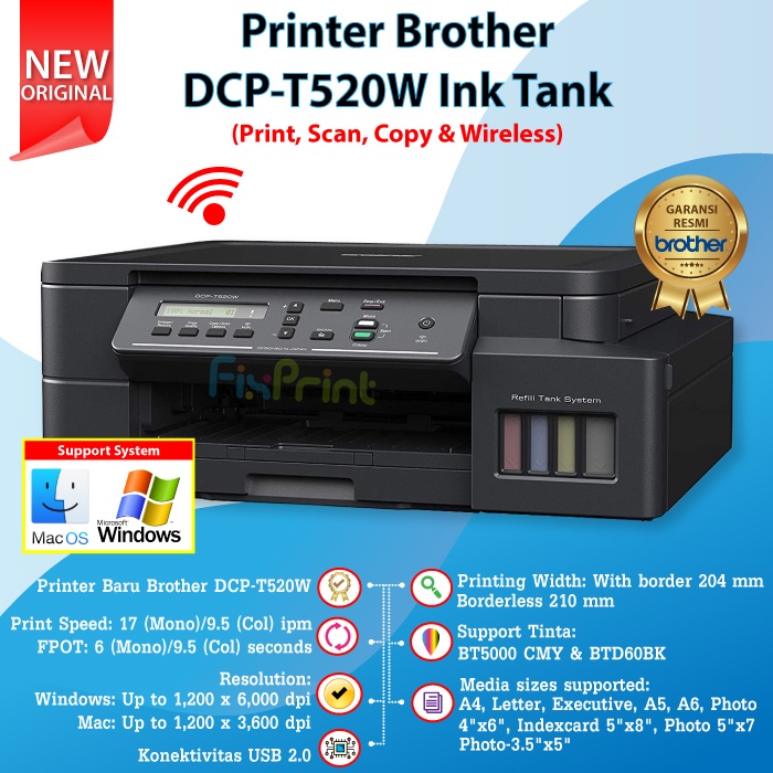 Jual Printer Brother DCPT520W DCP T520 WiFi Print Scan Copy Tinta D60Bk ...