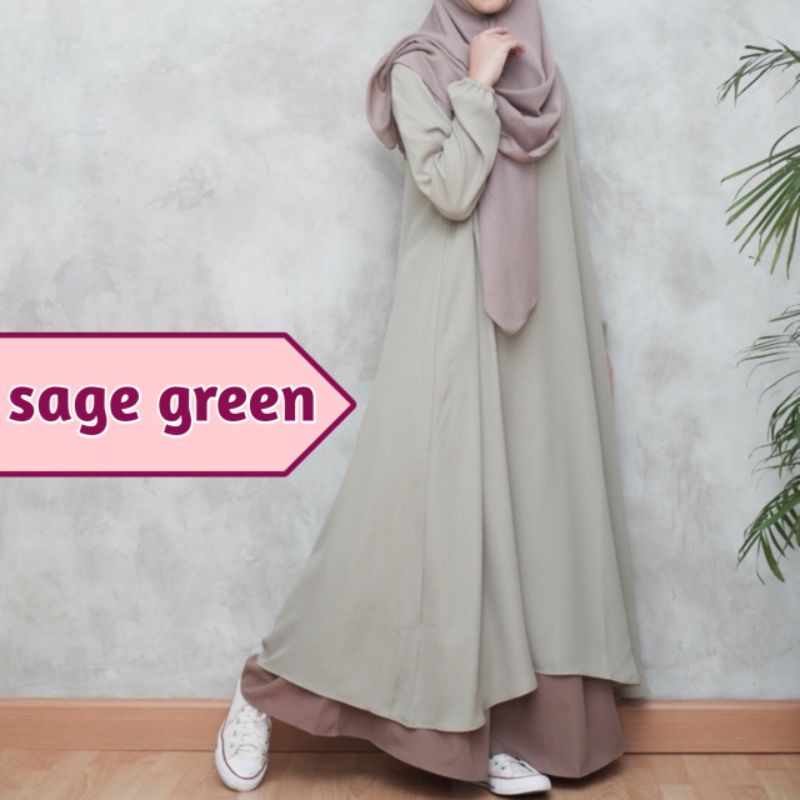 Jual Gamis Dress Long Tunik Panjang Jumbo Sage Green Ld 85 90 100 110 ...